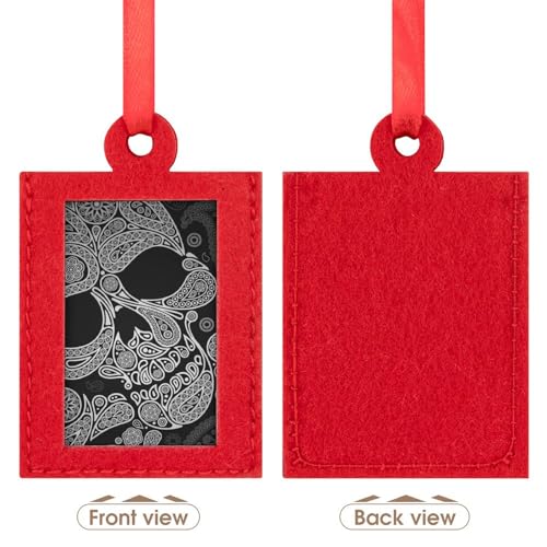 Ethnic Pattern Skull Christmas Photo Ornament Frame Red Picture Frame for Xmas Tree Hanging Decoration