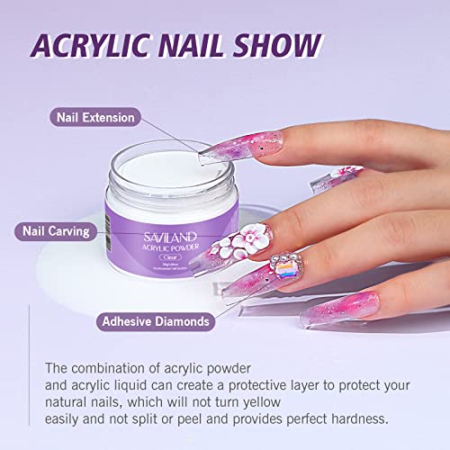 Saviland Acrylic Nail Kit – 30g Clear Acrylic Powder and 60ml Acrylic Liquid Set with Nail Brush Nail Forms Tools Extension Nail Kit for Beginners with Everything for Home DIY Salon Nails Application