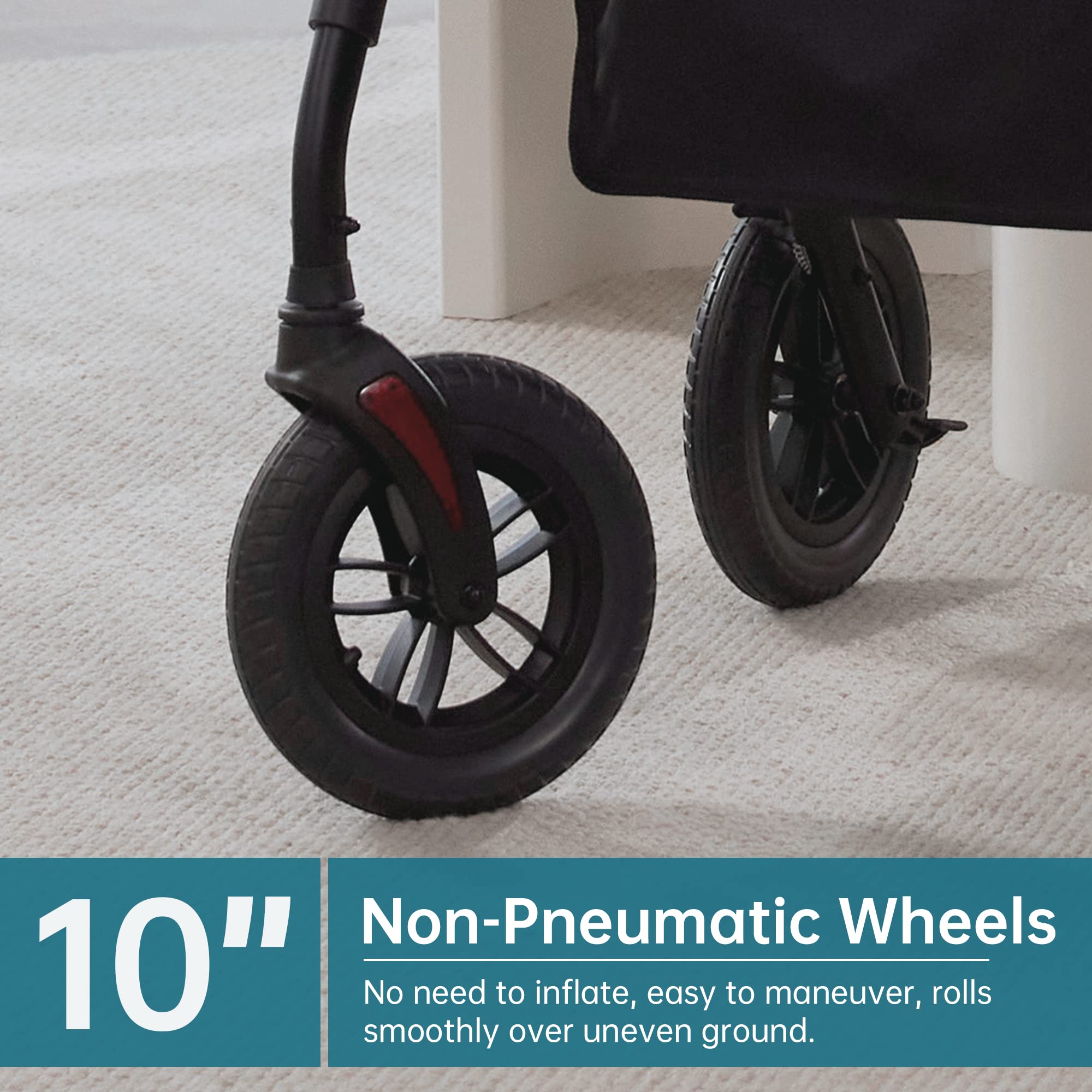 ELENKER All-Terrain Rollator Walker with 10” Non-Pneumatic Wheels, Sponge Padded Seat and Backrest, Fully Adjustment Frame for Seniors, Red