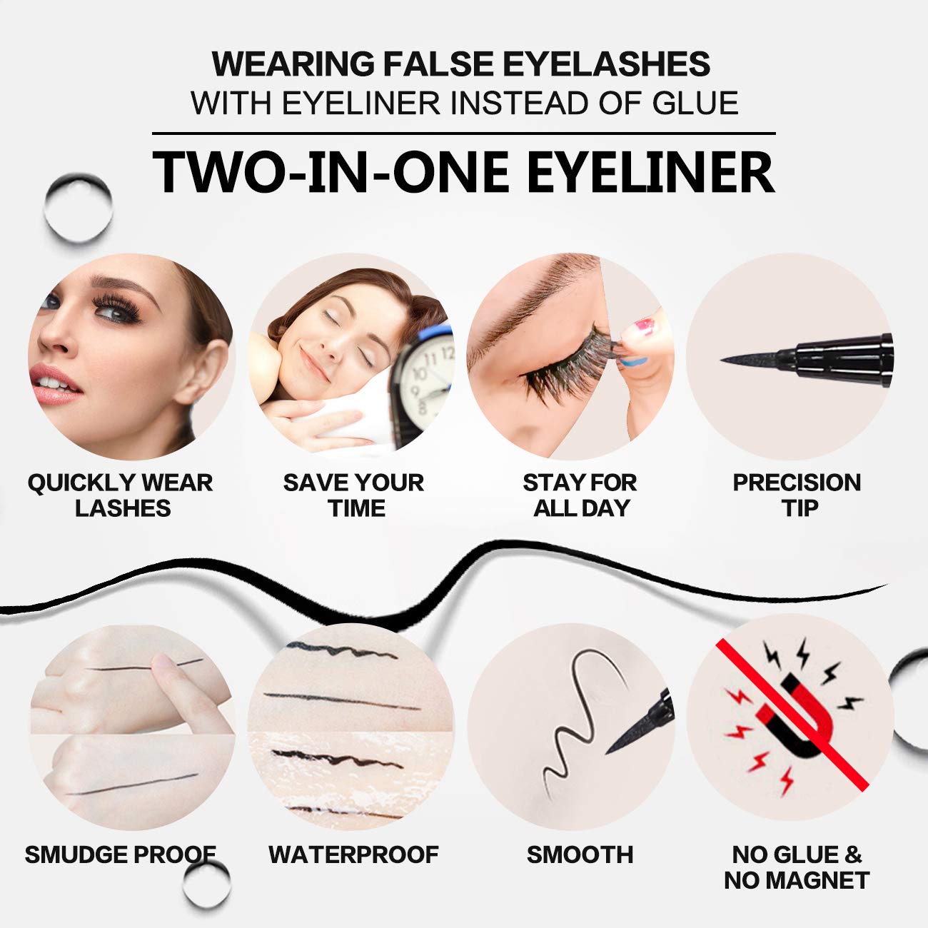 False Eyelashes with Eyeliner Kit, FANXITON 3 Pairs Faux Fluffy Mink Eyelashes with Eyeliner - Strong Hold for Lashes - No Magnet and No Glue Needed