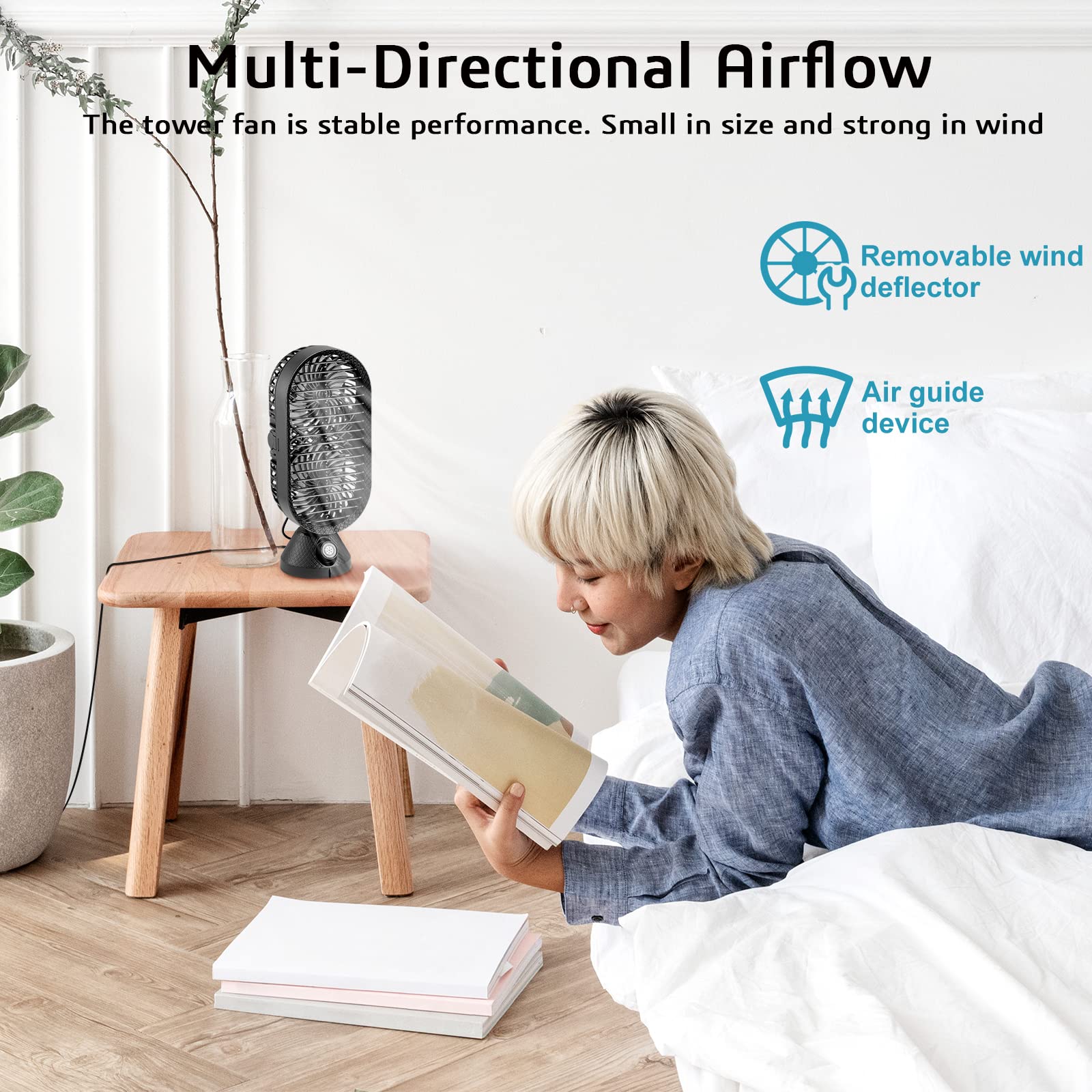 ETNVOW USB Desk Fan Oscillating Cooling, Portable Table/Desktop Fan with Dual Head,Dual Air Circulation,Stepless Speed Quiet USB Tower Fan for home bedroom Office