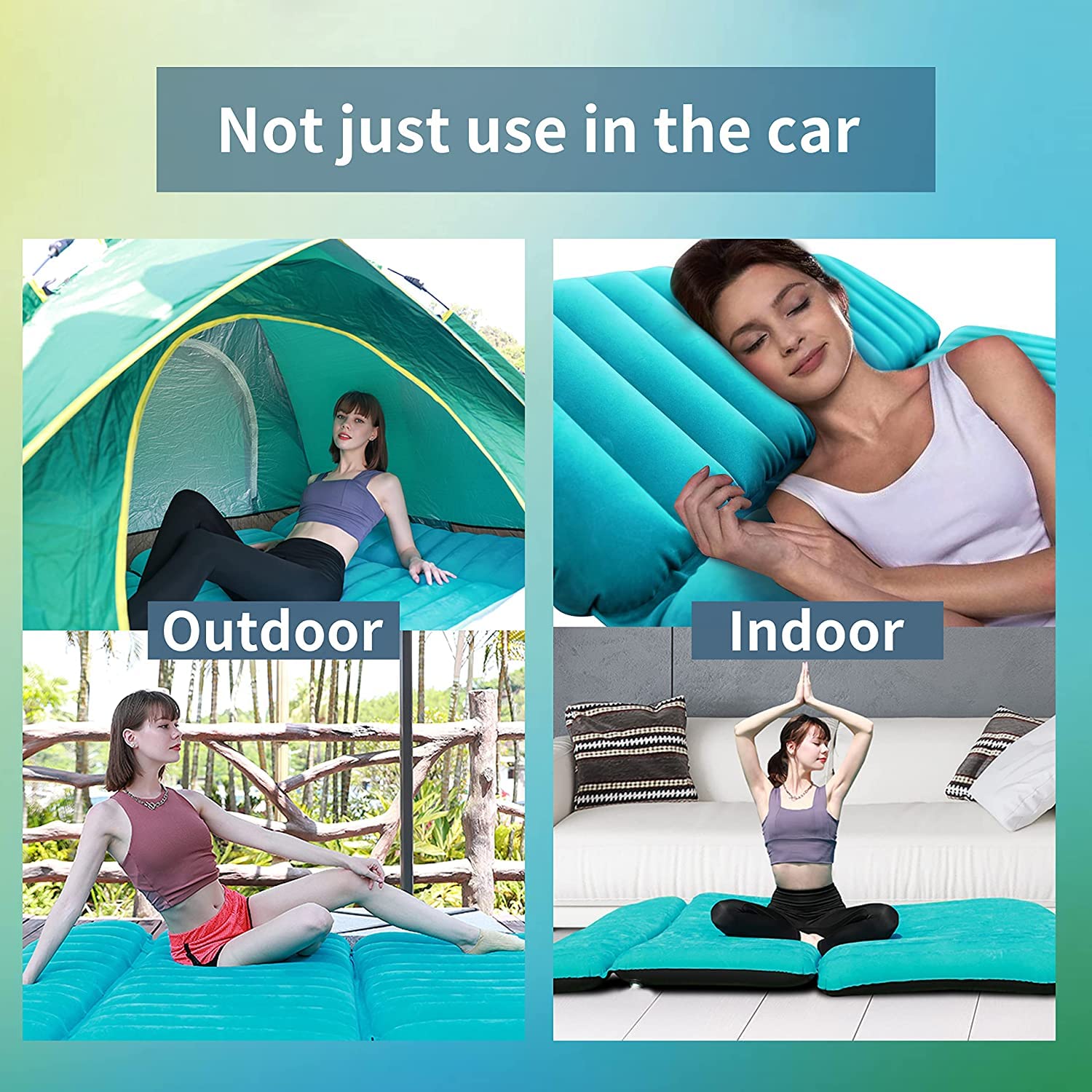 KMZ SUV Air Mattress Thickened and Double Side Flocked Travel Camping Bed for SUV Back Seat 4 Air Bags(Fruit Green and Space Gray)