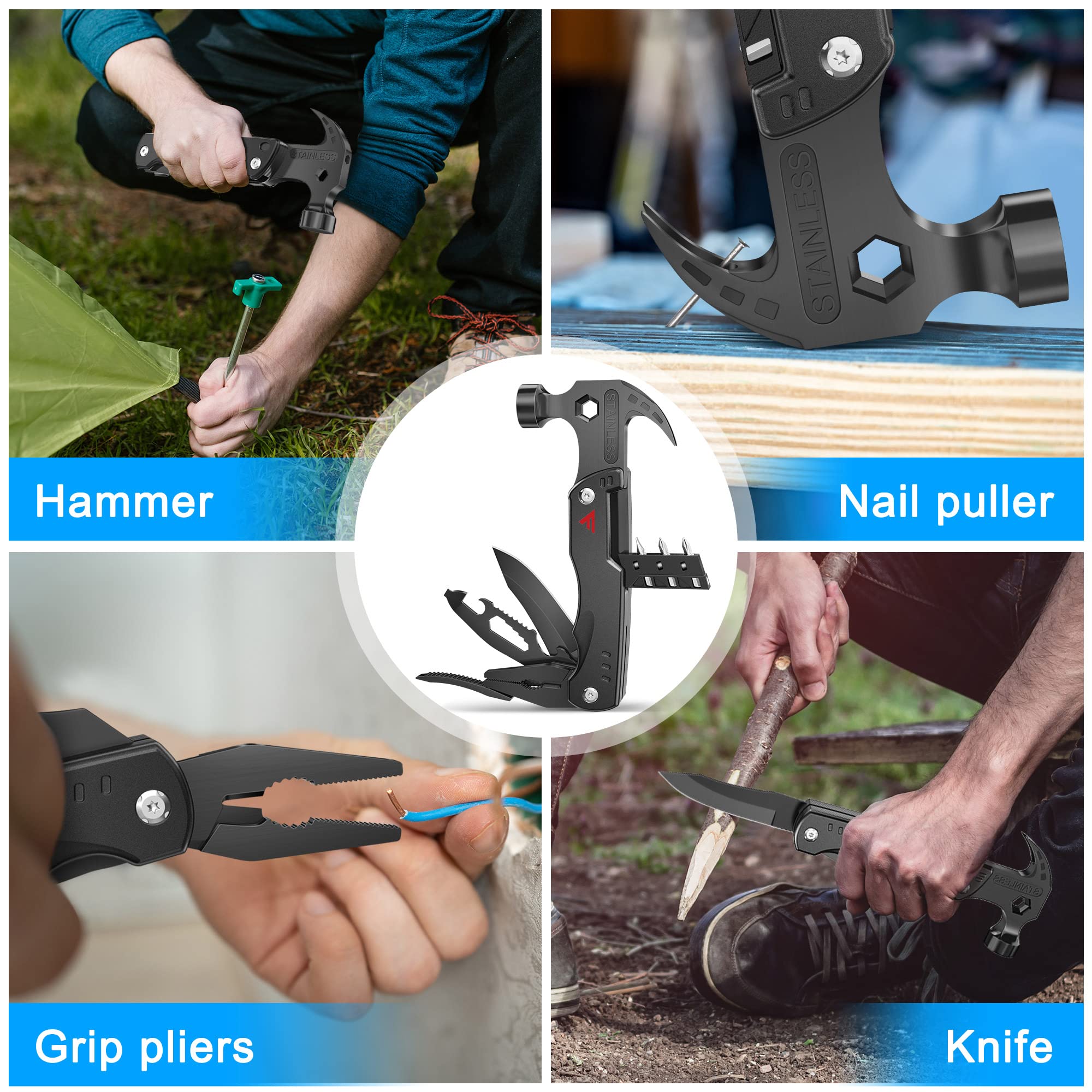 Gifts for Men Dad Husband Boyfriend, FiveJoy Camping Multitool Including Hammer Multitool, Mini Survival Pen, Snowflake Multitool, Outdoor Survival Hiking Gear for Valentine's Day Gift Ideas