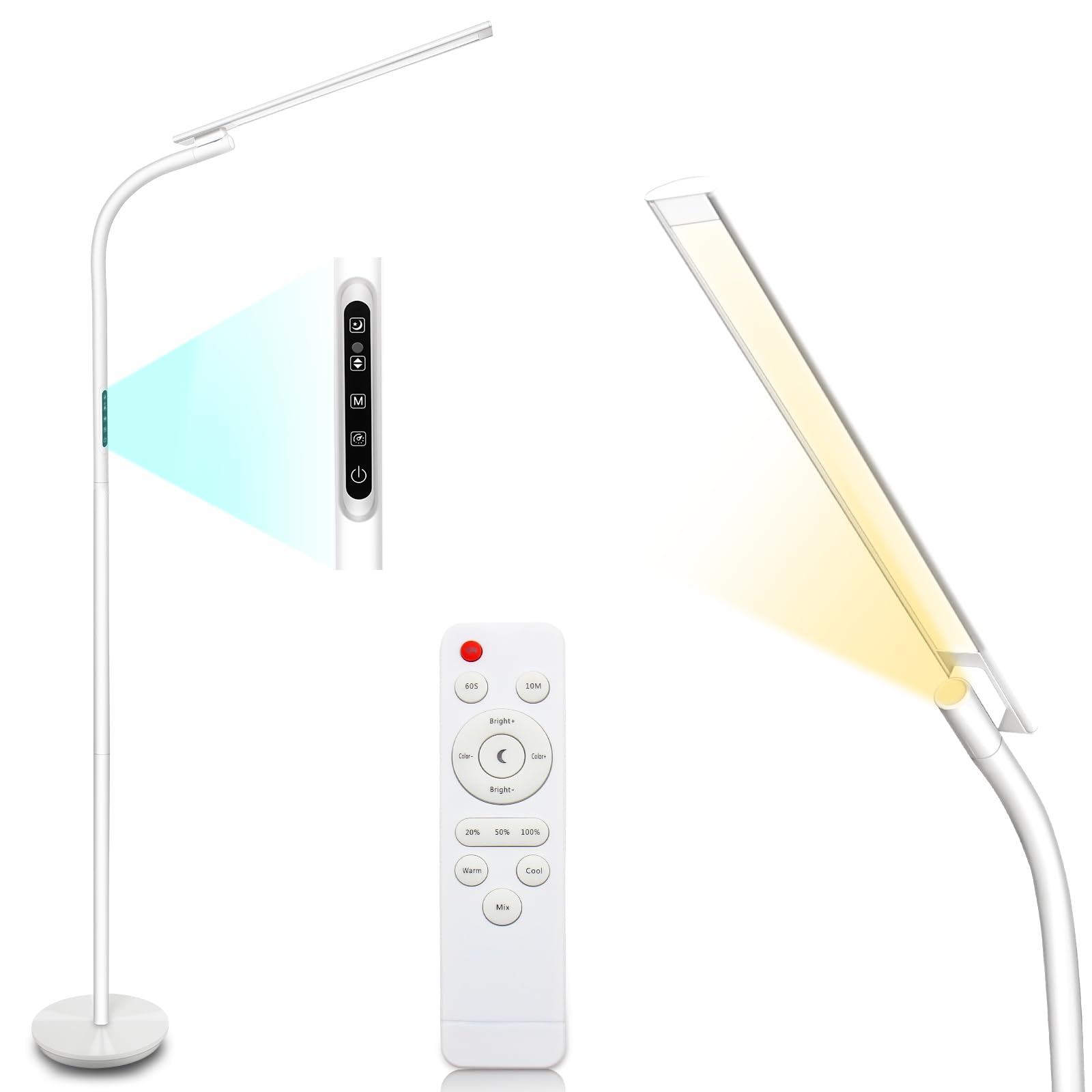 Fistone LED Floor Lamp, Floor Lamps with Stepless Adjustable 3000K-6000K Colors & Brightness, Remote & Touch Control Reading Floor Lamps, Adjustable Gooseneck Standing Floor Lamp for Bedroom Office