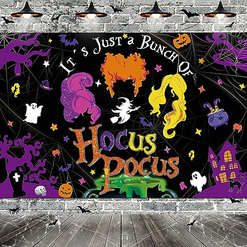 Hocus Pocus Backdrop Banner, Halloween Hocus Pocus Party Decorations, 7x5ft Halloween Witch Theme Backdrop for Hocus Pocus Party Supplies