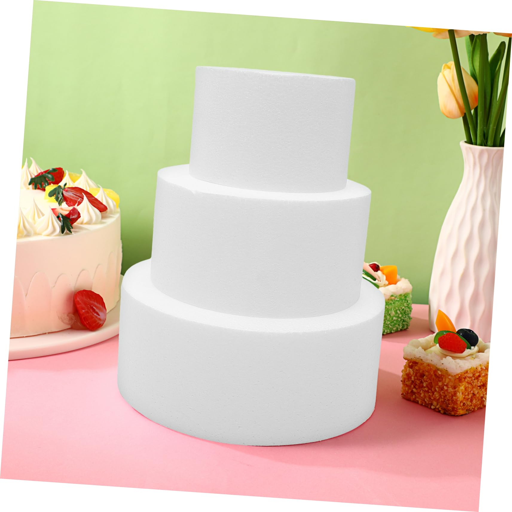 Hoement 3pcs Wedding Cake Stands Wedding Ceremony Decorations DIY Crafts Round Cake Stand Wedding Decor Rotating Cake Stand Rotary Tool Cake Dummies 15c White Foam Window Wedding Supplies