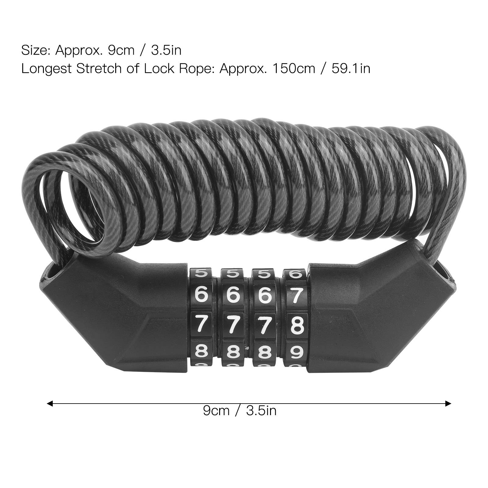 EVTSCAN 3.5in 4Digit Resettable Combination Coiling Bike Cable Lock,Anti-Theft Password High Security Lock for Motorcycle Bicycle Cycling