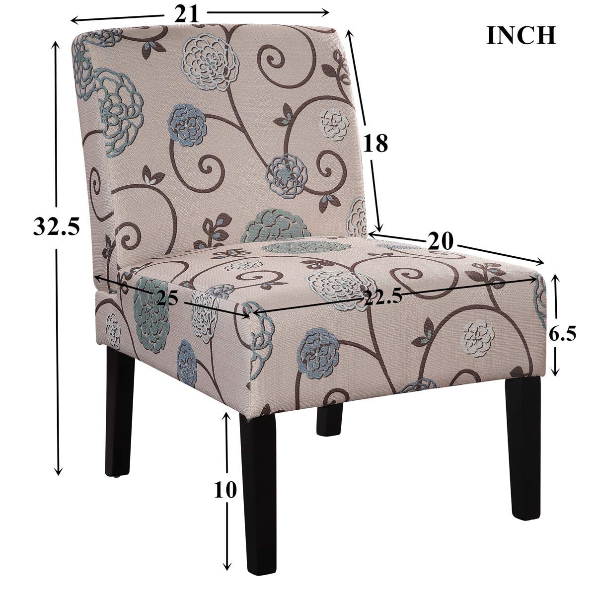 Family Life Modern Polyester Upholstered Print Fabric Armless Accent Chair Set of 2, Rivoli Slipper Chair for Living Room