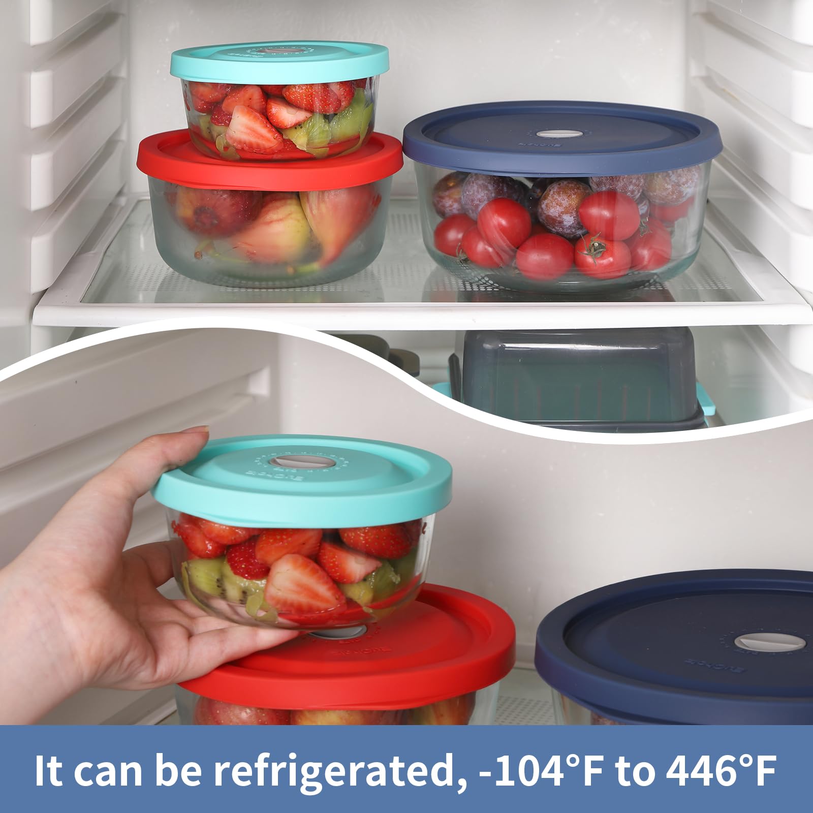 Replacement Lids for Pyrex 7201-PC 4 Cup, Silicone Round Storage Cover Lid for Anchor Hocking Glass Bowl 2 Pack with Date Mark Dark Blue