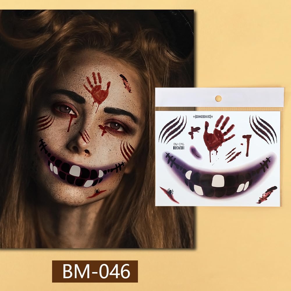 Generic Halloween Zombie Face Tattoos, 9 Sheets Waterproof Temporary Tattoos, Easy to Apply, Remove, and Use as Party Gifts
