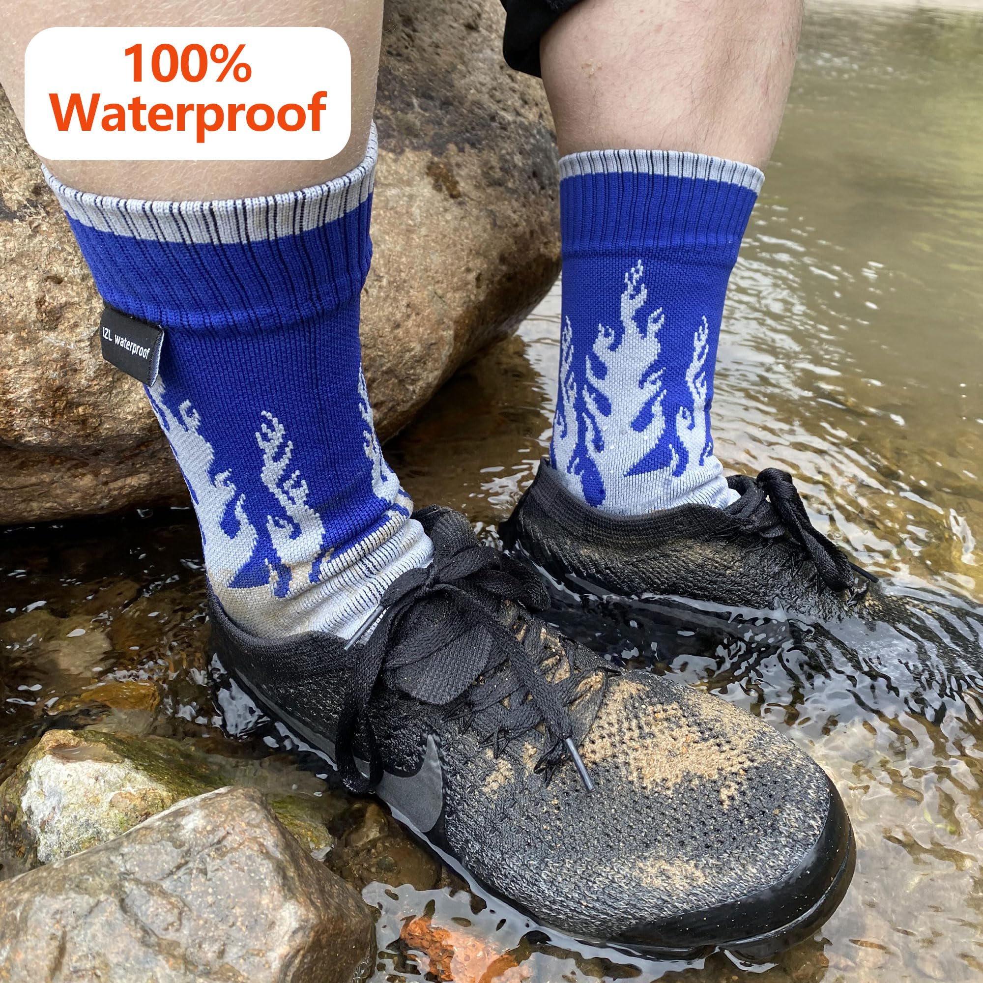 IZL waterproof Waterproof Socks, Women's Hiking Wading Socks Walking Running Socks for Men Soft Crew Gift Socks, 1 Pair Small Green-gray