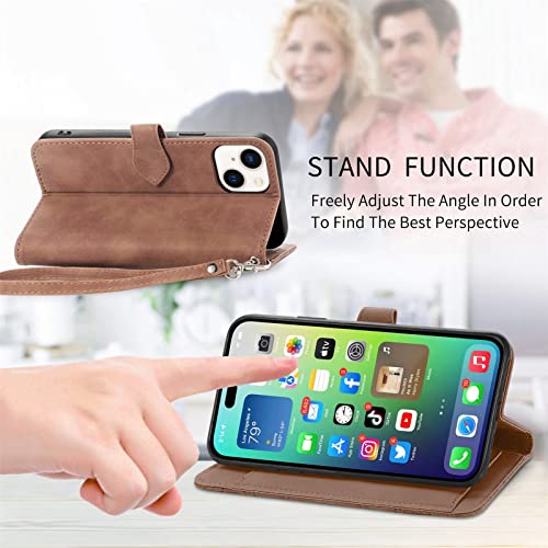 ONV Wallet Case for Oppo Realme 7 Pro - with Zipper Wrist Strap Emboss Flower Flip Phone Case Card Slot Magnet Leather Shell Flip Stand Cover for Oppo Realme 7 Pro[SZY] -Brown