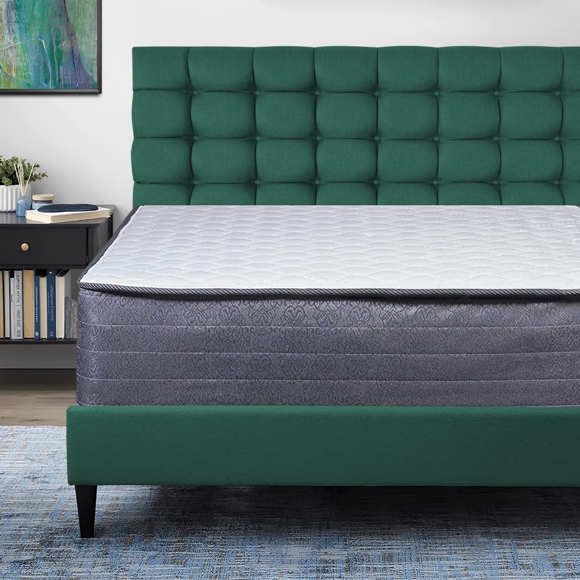 Nutan 10 Inch Hybrid Plush Mattress, Comfortable Spring Mattresses for Perfect Feel, Provide Equal Level Body Support and Correct Posture, Fully Assembled Bedding, White, Full XL