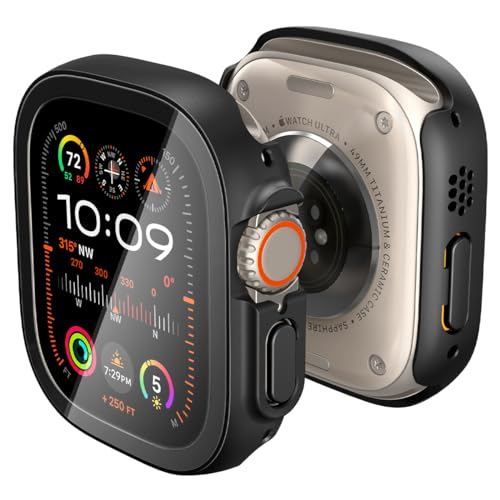 Spigen Thin Fit 360 Designed for Apple Watch Ultra 2/Apple Watch Ultra Case with Tempered Glass Screen Protector for Apple Watch Ultra 49mm Case - Black