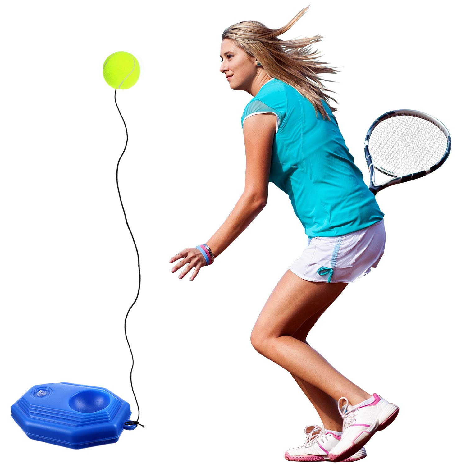 Gejoy 5 Pieces Tennis Training Equipment Tennis Trainer Rebounder Ball Trainer Set with String for Kids Youth Beginner Practice at Home