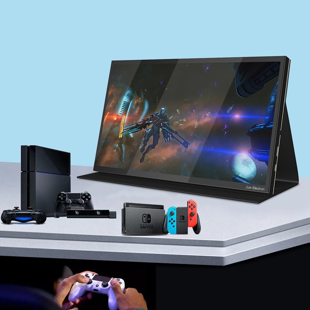 JUN-ELECTRON Portable Monitor 10.1 ” Touch Screen - IPS capacitve Display 1024x600, Mini HDMI with Leather Holder