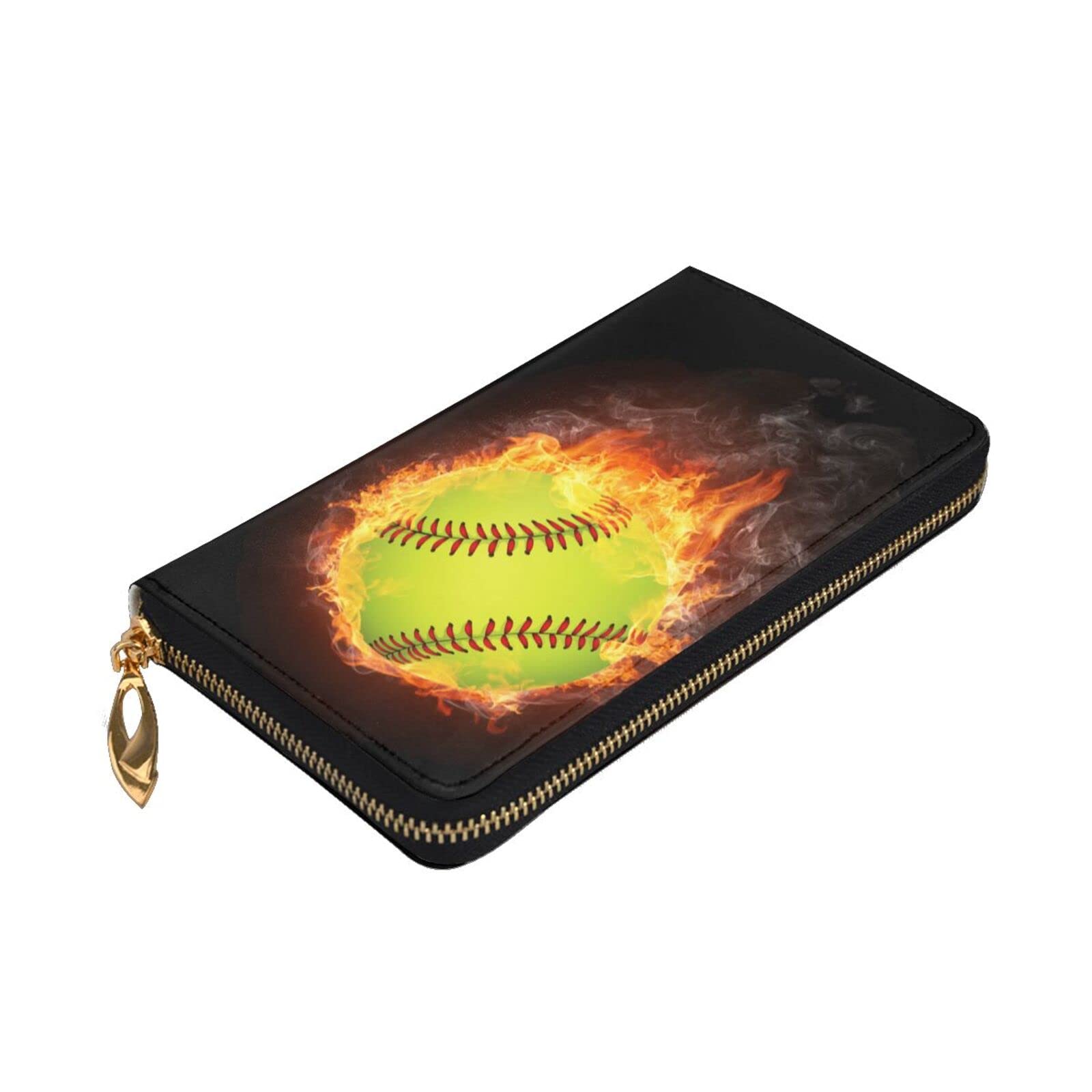 Long Handbag Purse Wristlet Bag Card Holder Wallet-Softball Fire Leather Wallet for Women Men