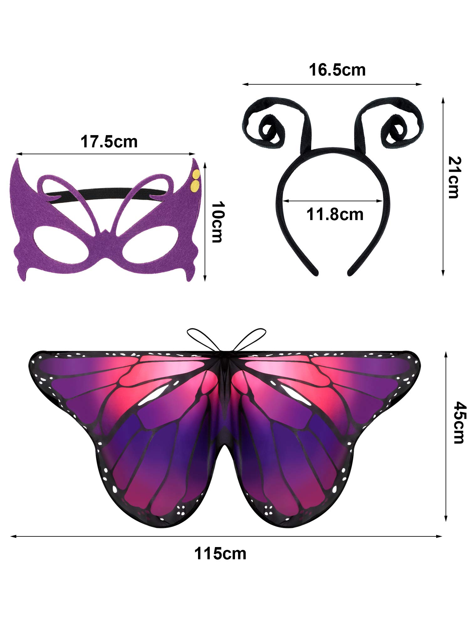 Gejoy 6 Pieces Butterfly Cloak Costume with Mask Antenna Headband for Kids Halloween Party (Classic Style)