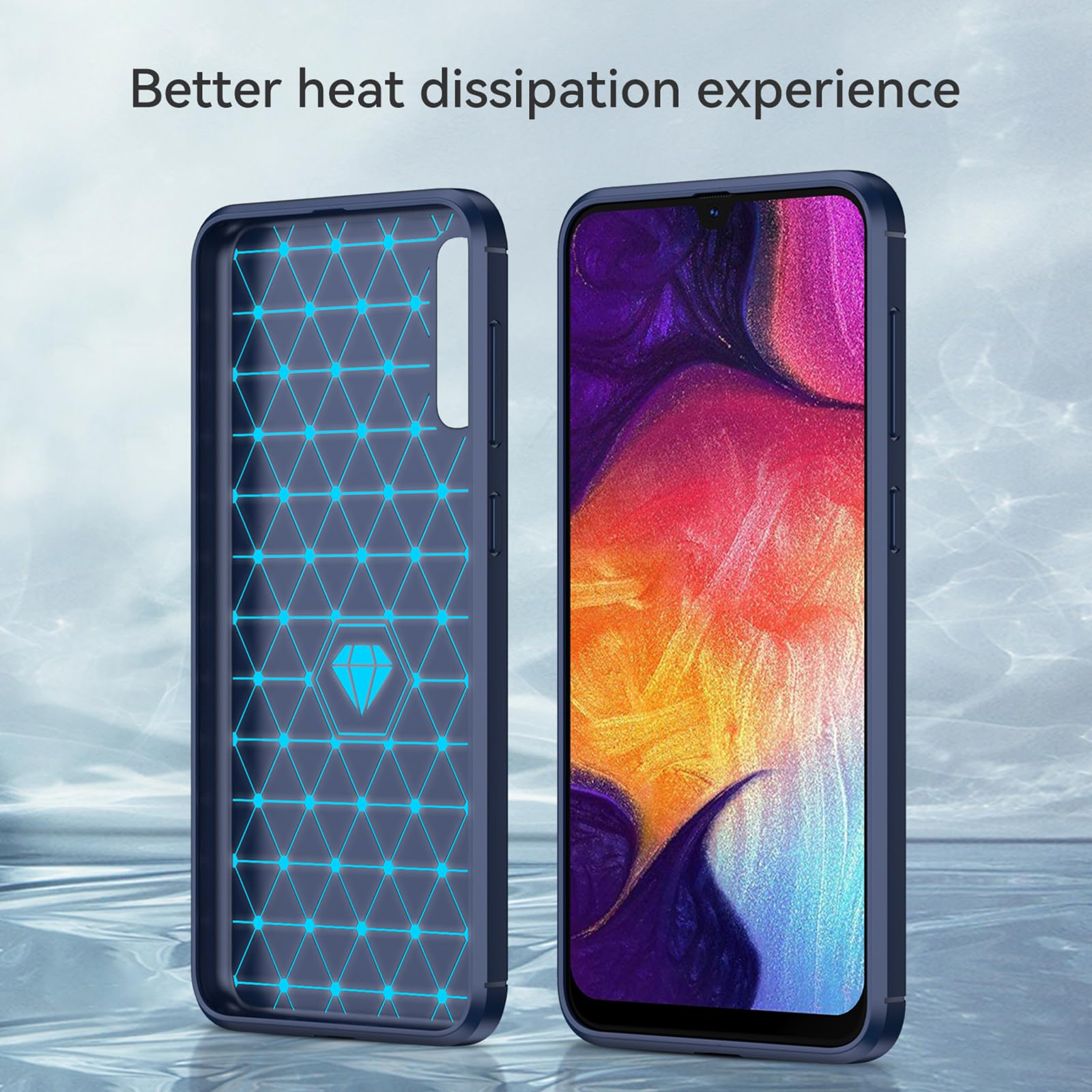 EUAGVQY for Samsung A50 Galaxy A50 Galaxy A50S Case Carbon Fiber Soft TPU Anti-Slip Durable Lightweight Protective Phone Cover for Samsung Galaxy A50(Blue)