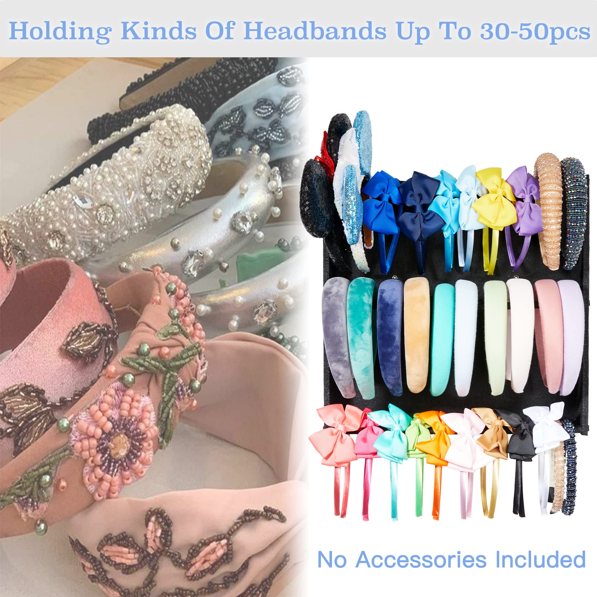 HUHYNN Headband Holder Wall-mount Headband Holder Organizer, Headband Organizer Display for Girls Women Headbands Holder (Black)