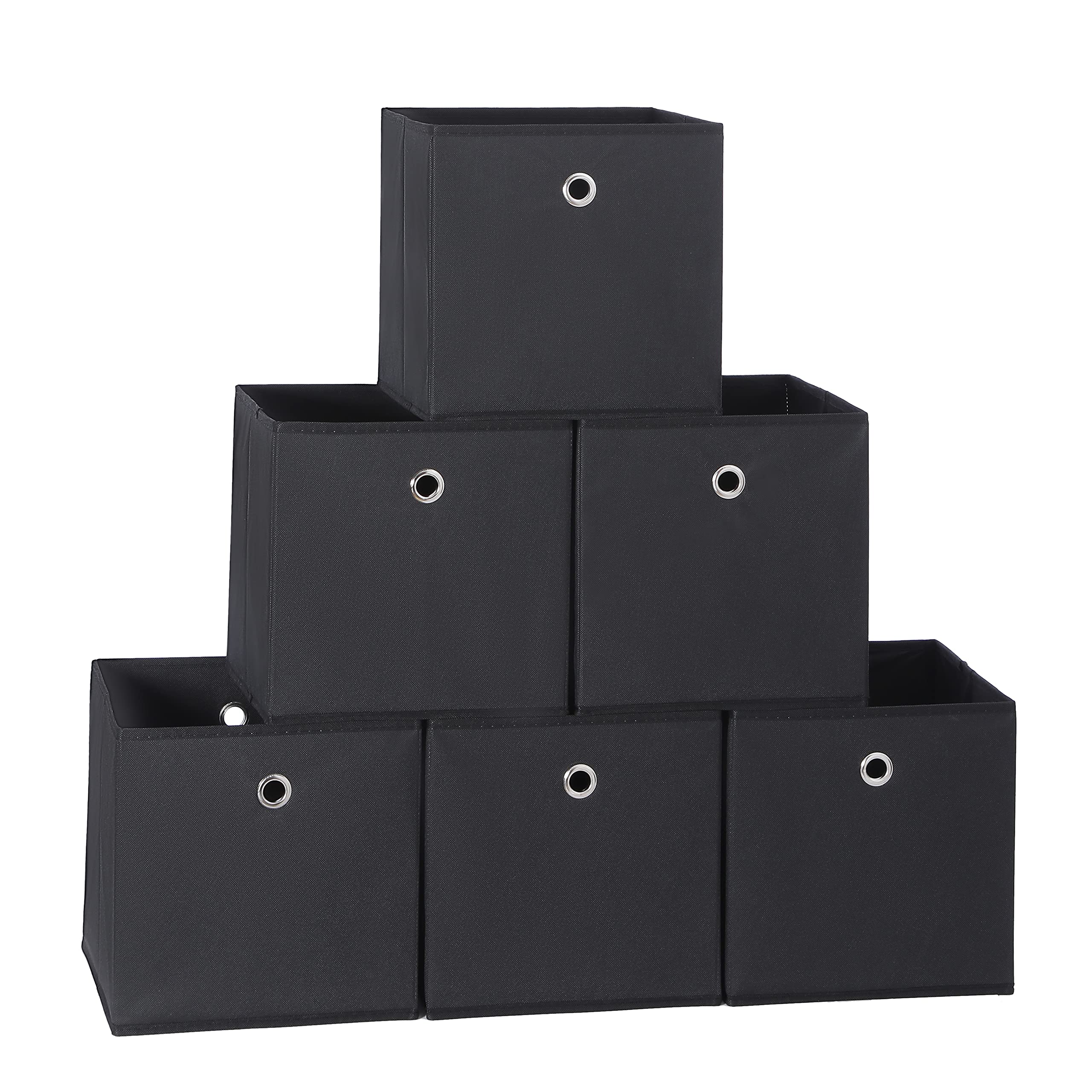 Rabtero Foldable Storage Cubes, Collapsible Cloth Storage Bin, Non-woven Fabric Cube Storage Organizer, Open Home Storage Bins-11 inches, Navy Blue, Set of 3 Packs