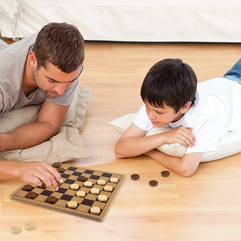 Gamie Wooden Checkers Board Game, Wood Family Board Game for Game Night, Indoor Fun and Parties, Develops Logical Thinking and Strategy, Best Gift Idea for Kids