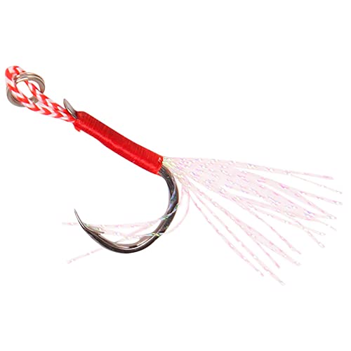GIUIN 20Pack Fishing Assist Hooks,Carbon Steel Jigging Assist Fishing Hooks with Thread Feather Single Jig Head Fishing Tackle