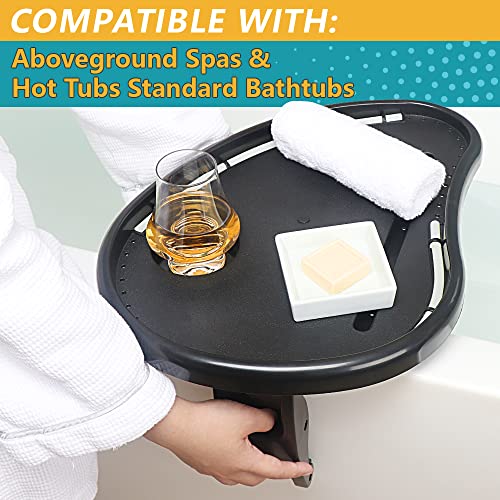 Livoccur Adjustable Hot Tub Table Tray, Hot Tub Side Table with Nonslip Cup Holders, Serving Tray Table for Bathtub Spa Outdoor Patio