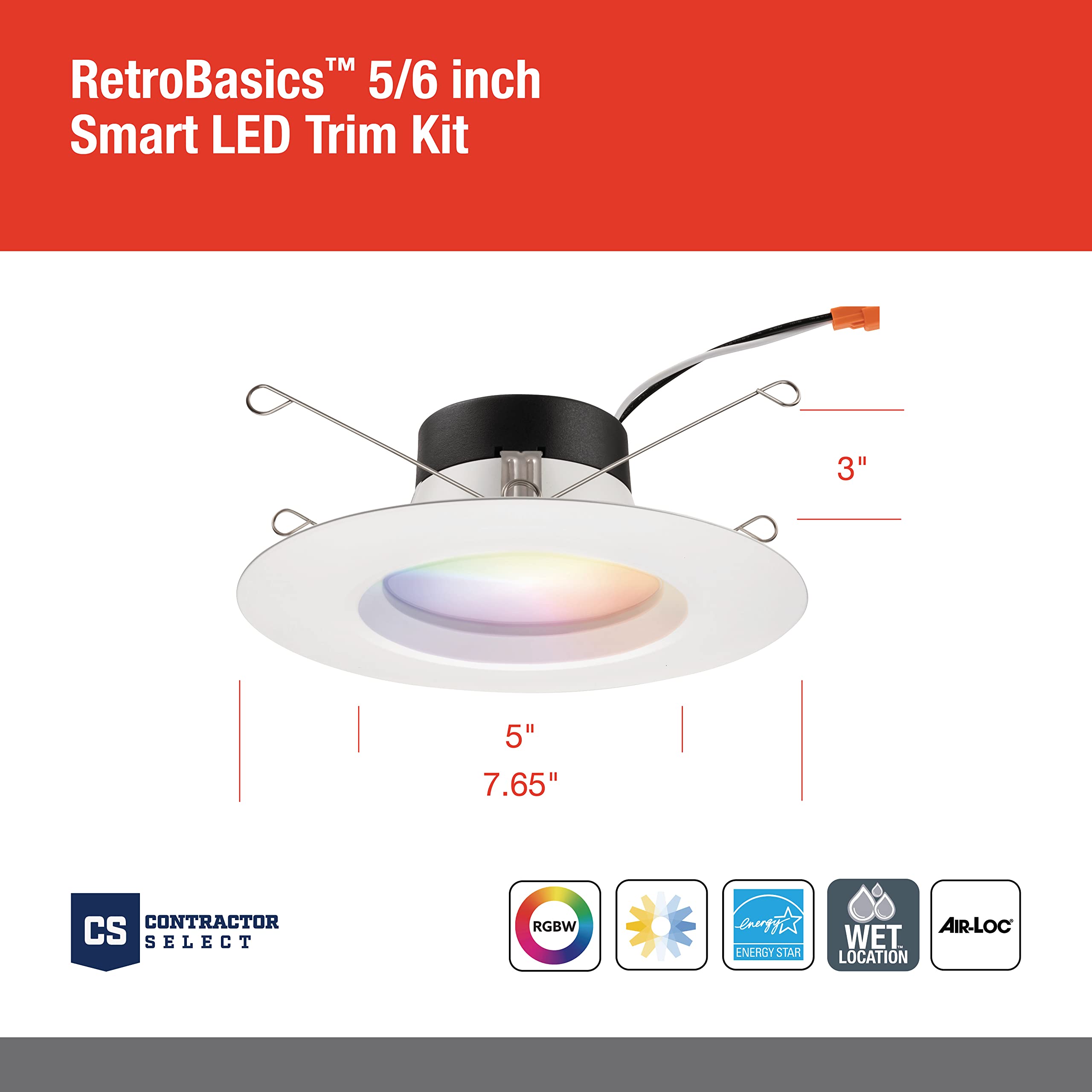 Juno RB56SC RGBW MW CP4 M2 RetroBasics Retrofit Smart LED Downlight, Switchable 2700K - 5000K, RGBW Color Changing, Matte White, 5 to 6 Inch, 4 Pack