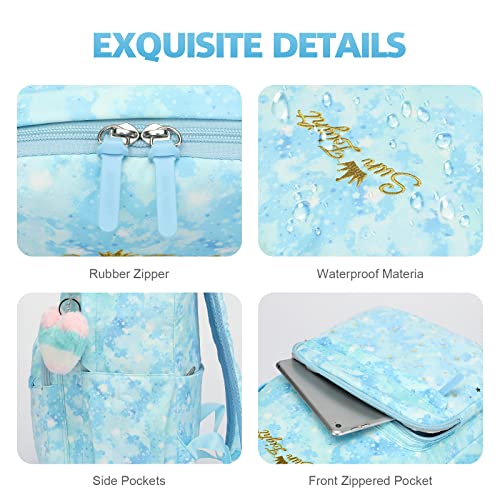 Otbjmbx Kid Backpack for Girls, Elementary Primary Kindergarten Preschool Large Capacity School Bookbag for Teens with Heart Keychain, Suitable for 6-15 Years Old (Tie Dye Blue)