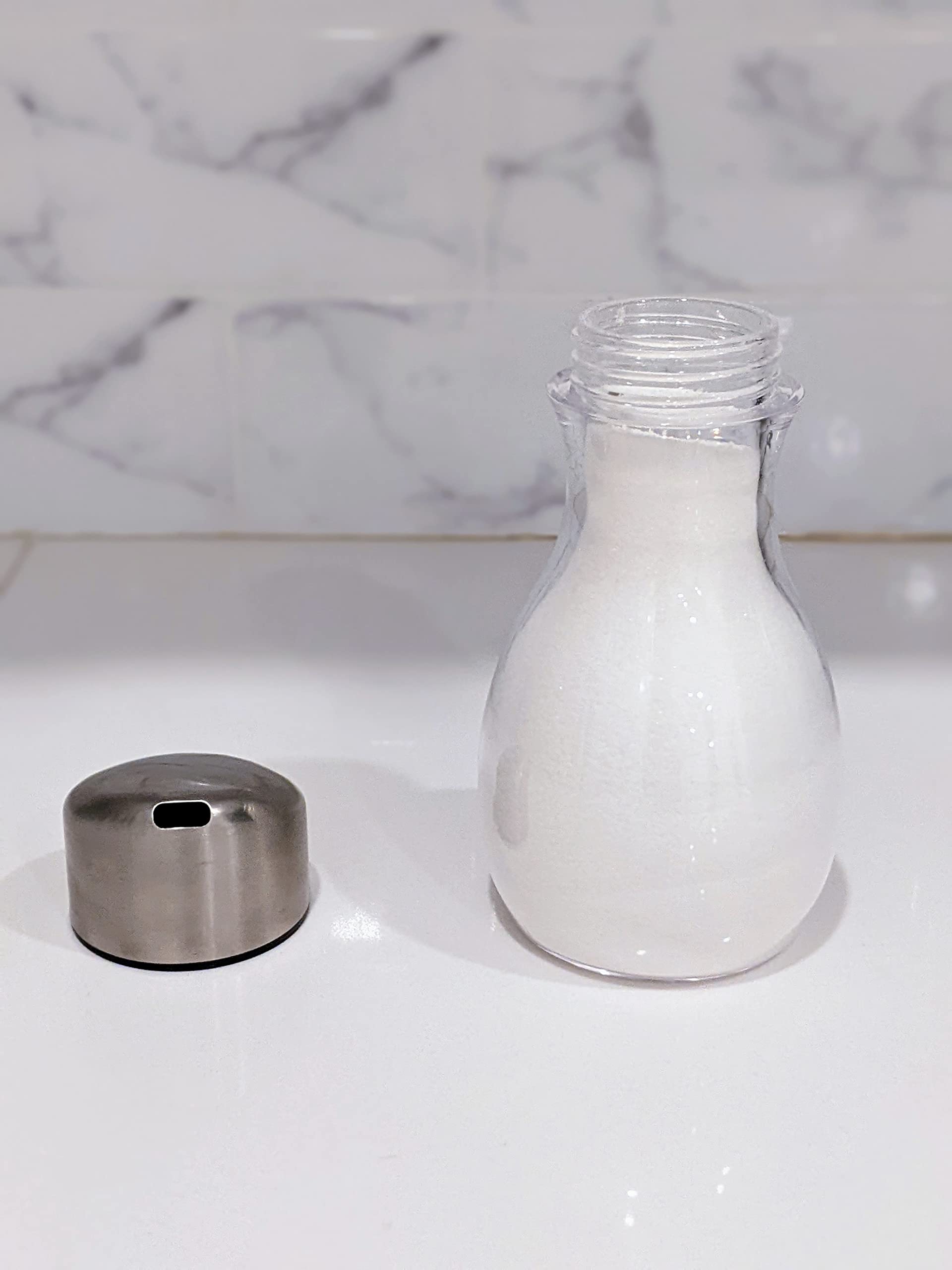 J&M DESIGN Sugar Dispenser With Pour Spout For Coffee Bar Accessories, Tea & Baking Essentials w/Stainless Steel Lid - 9.5oz Clear Acrylic Jar Spoon Pourer Shaker Container