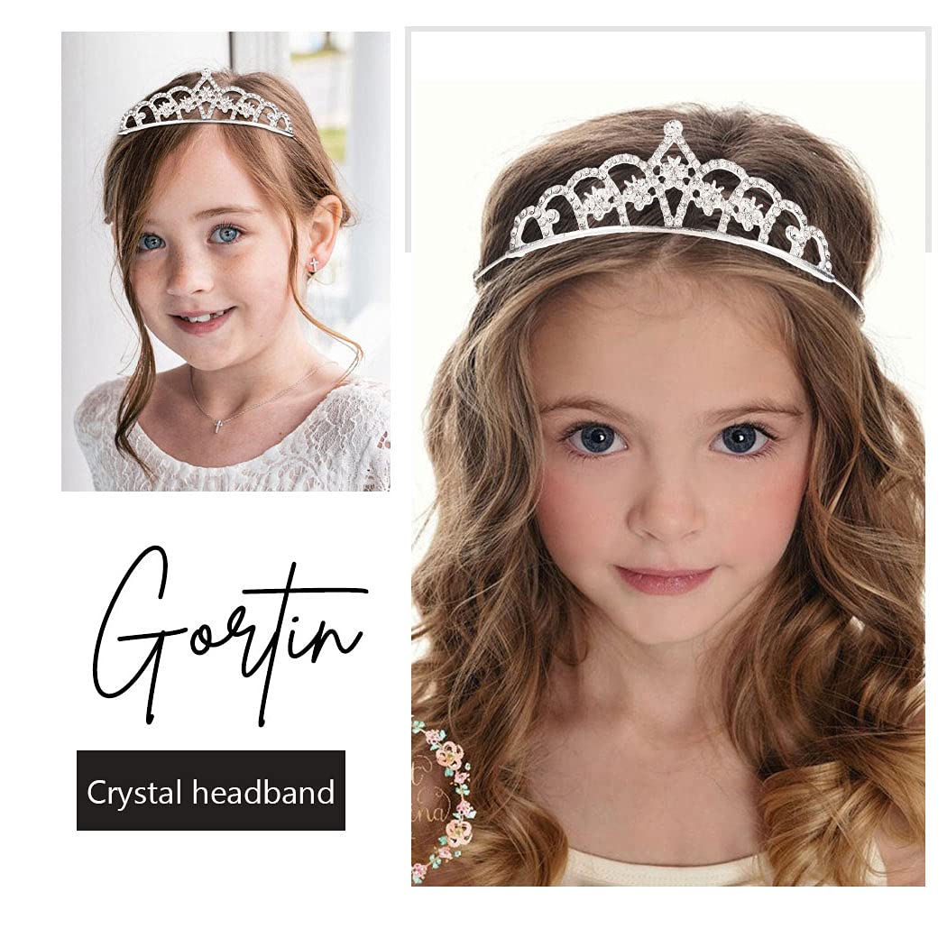 Gortin Crystal Tiara Crown Silver Princess Crown for Birthday Rhinestones Headbands Bride Wedding Headpieces