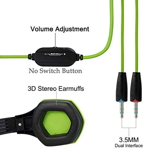 Gaming Headset with Microphone for PS4/PS5 Headset with Noise Cancelling Mic & Audio Control, 3.5MM Wired Over-Ear Headphones for Nintendo Switch/PC/Laptop/Computer/Phone (Black&Green)