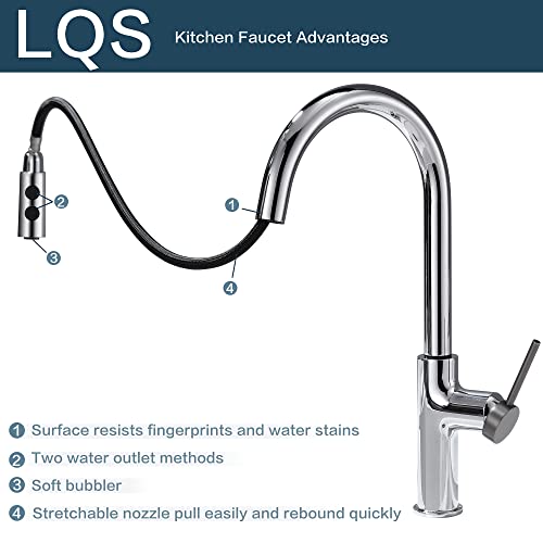 LQS Kitchen Faucet with Pull Down Sprayer, Sink Faucet, Single Handle Kitchen Faucet, High Arc Kitchen Sink Faucets, Faucet for Kitchen Sink, Chrome
