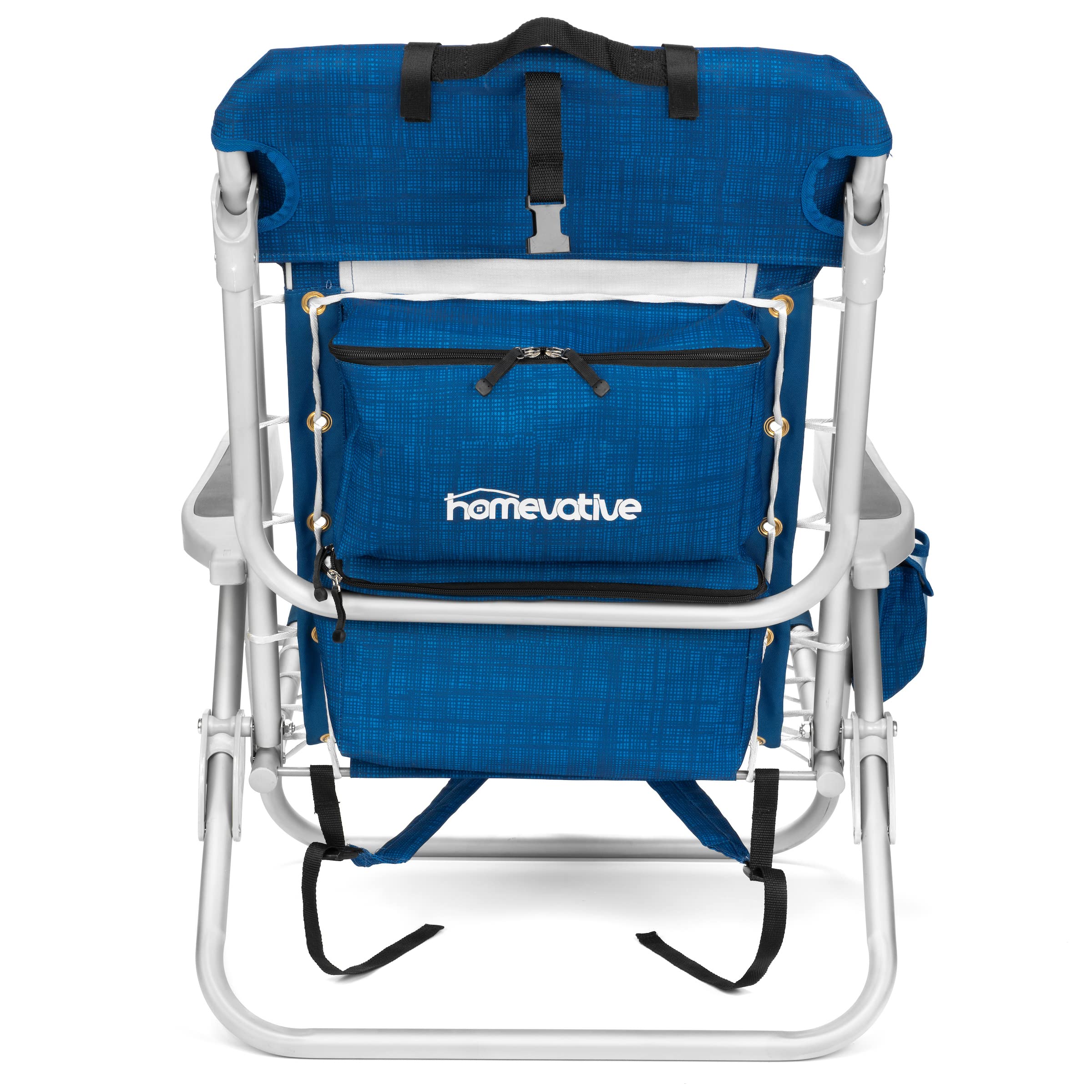 Homevative Folding Backpack Beach Chair with 5 Positions, Towel bar, Cooler Pouch, Storage Pouch, Cup Holder and Phone Holder