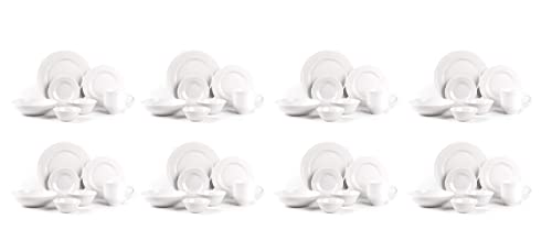 HomeVss, Pearl Dots Stoneware Dinnerware Set (56pc Set, White)