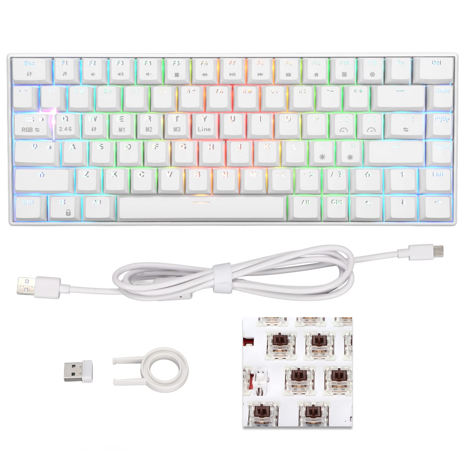 Mechanical Keyboard, 1800mAh Battery RGB Backlit Gaming Keyboard for PC for Computer Desktop Brown Switch