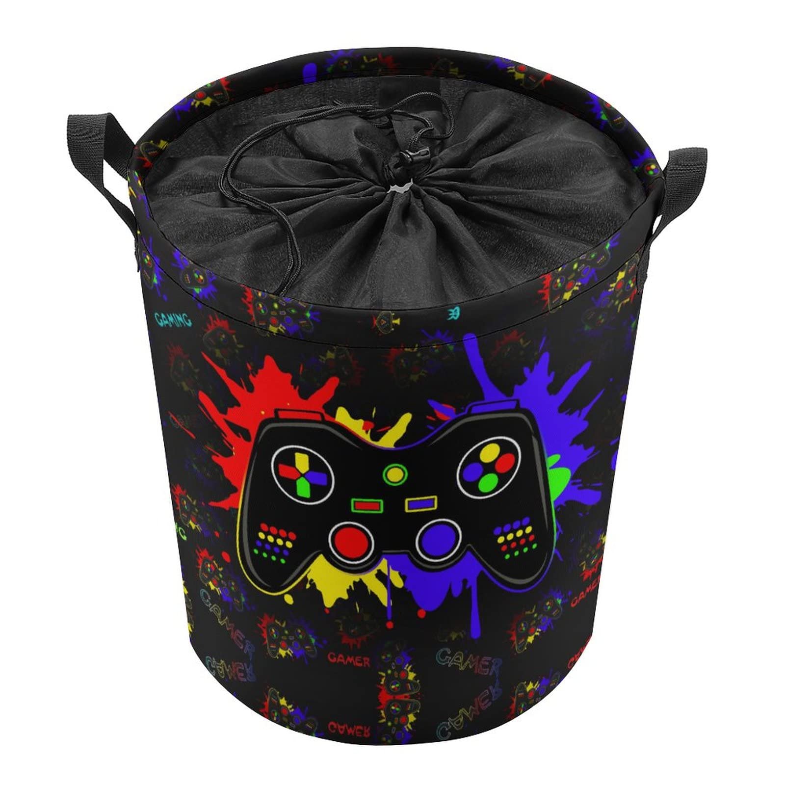 Gaming Laundry Basket With Drawstring, Color Game Controller 3d Printed Gamepad Collapsible Storage Basket Boys Kids Room Laundry Nursery Hamper Bathroom