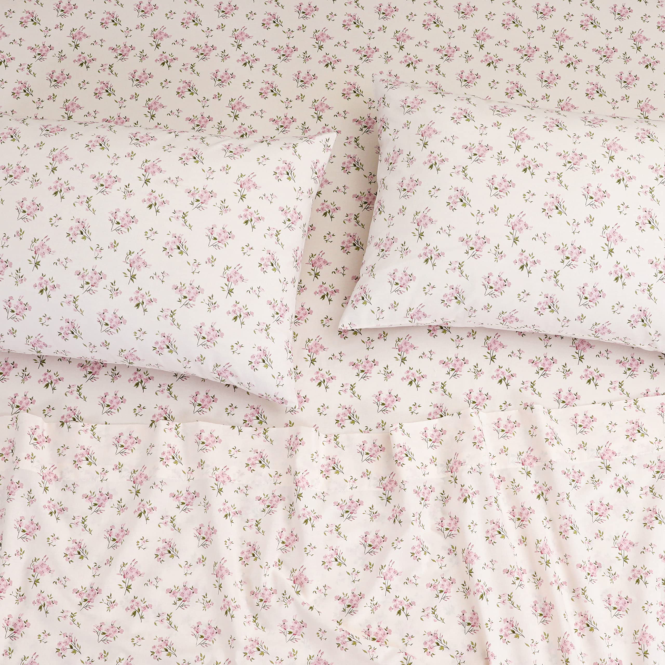 EnvioHome Full Size Bed Sheets Set 4 Piece - Soft 100% Cotton Sheets Double, Fade Resistant, Breathable & Cooling Full Sheet Set, Deep Pocket Snug Fit Elastic Double Bed Sheets - Sweet Ditsy Floral