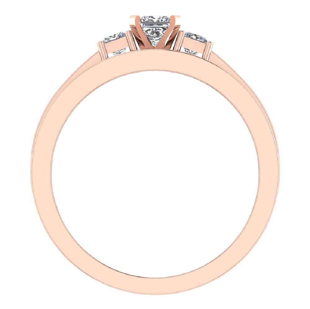 Glitz Design Wedding Ring Set for Women Princess Cut Past Present Future Bridal Set 14K Rose Gold 1.06 carat (G,I1) (RS 9)