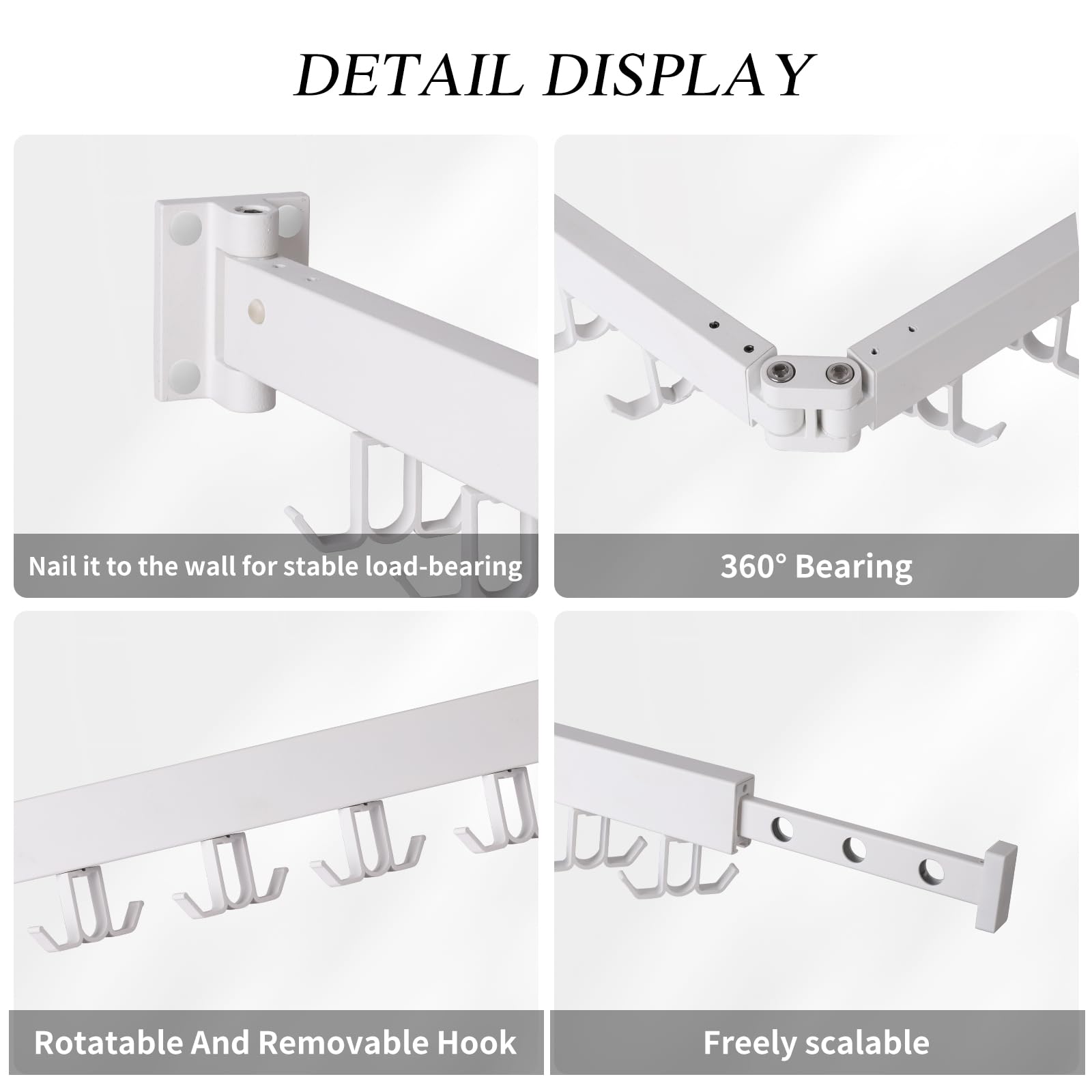 RFOUO Wall Mounted Clothes Drying Rack,Drying Rack Clothing Wall Mounted with foldable features(Tri-Fold),Space Saver,Wall Mounted Drying Rack for Laundry Balcony Bathroom (White)