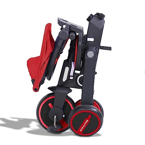 Newtronx Trixplorer-7 in 1 Foldable Toddler Tricycle Removable Push Handle, Rotatable Seat, Adjustable Canopy, Safety Harness, Storage, Basket-Tricycle for Toddlers for 1-5 Year Old (Red Heart)