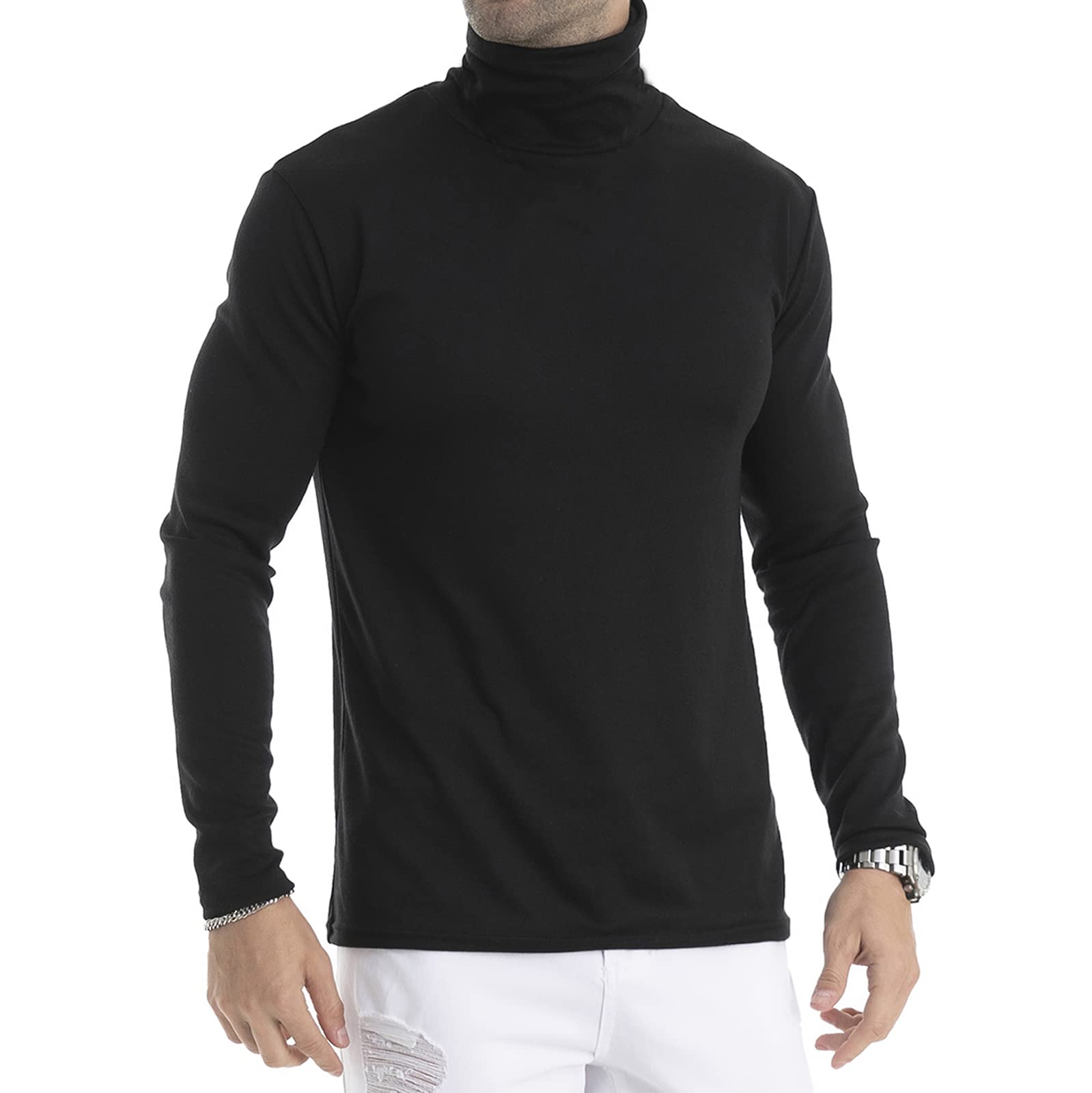 LONGBIDA Men's Half Turtleneck Long Sleeve Pullover Shirt Basic Thermal Top Stretch Slim Fit Sweaters(Khaki,L)
