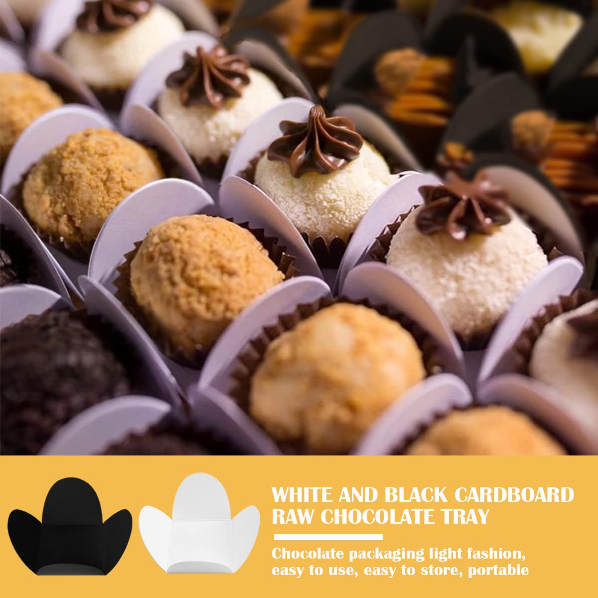LNQ LUNIQI 200Pcs Truffle Liners Truffle Cups Truffle Wrappers Paper Candy Cups Baking Cups Dessert Cups Cupcake Cups for Bridal Shower Baby Shower Birthday Party Wedding(White&Black)