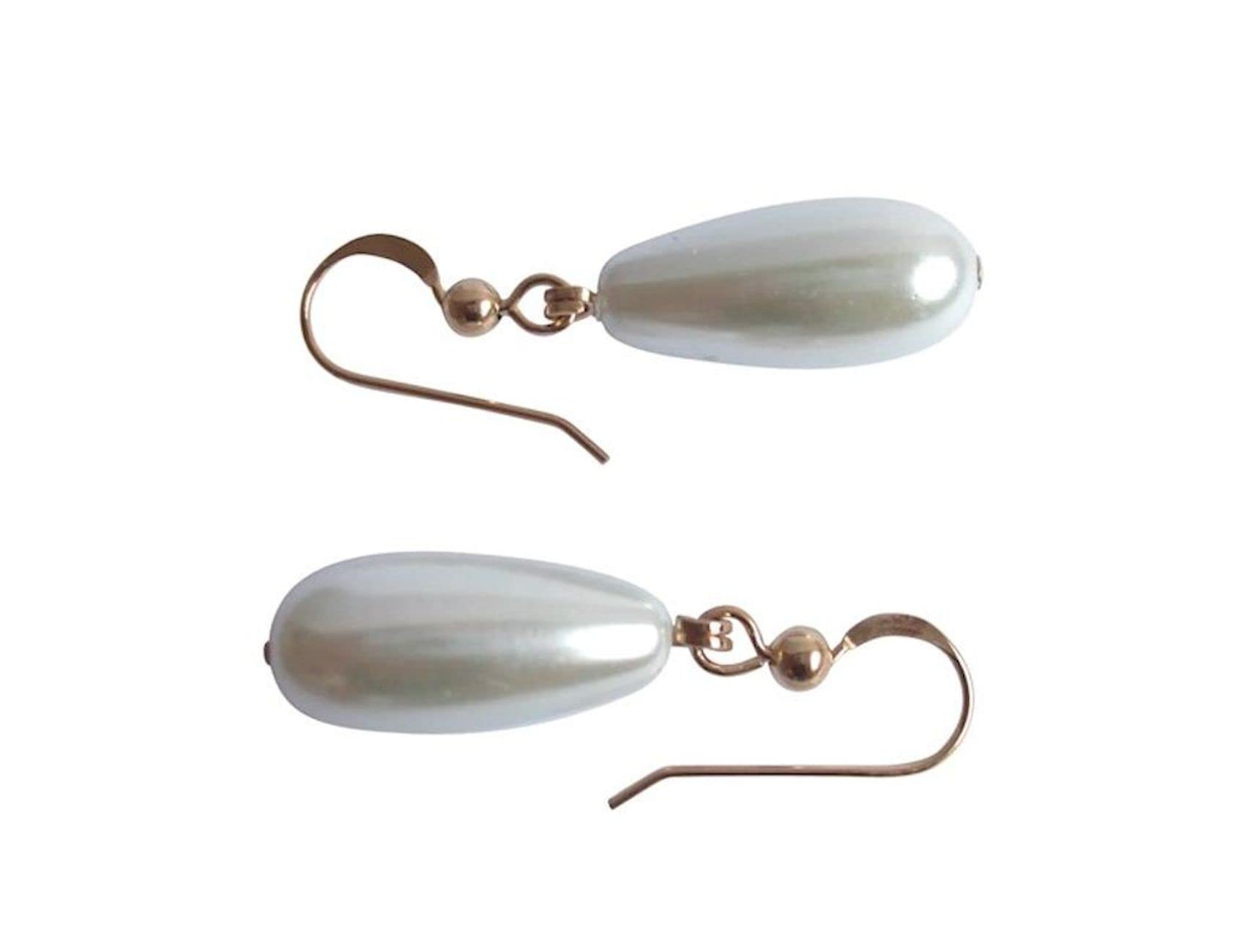 Gemshine South Sea White Pearl Teardop Earrings In 14k Gold