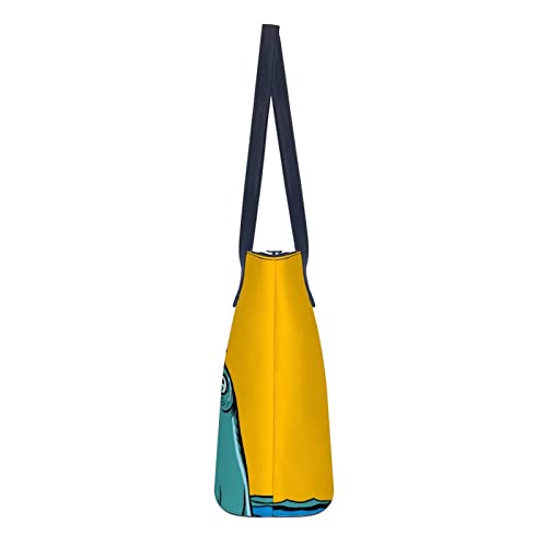 Hungry Shark Eating A Burger Women's Tote Bag PU Leather Shoulder Bag Handbags Purse For Work Shopping Travel