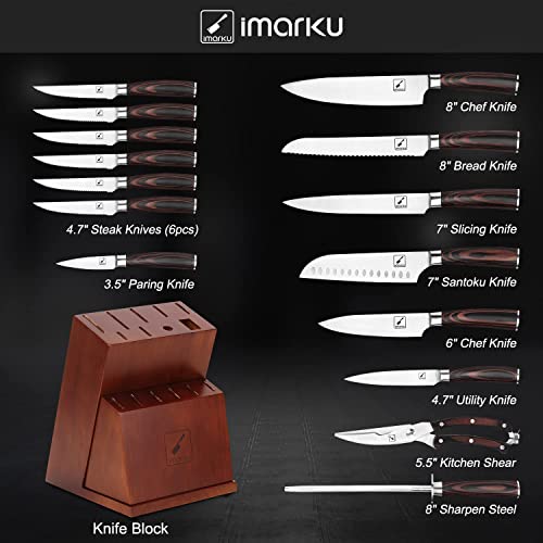 Kitchen Knife Set with Block, imarku 16-Piece Japanese Kitchen Knife Set, Ultra Sharp Stainless Steel Knife Set with Removable Block and Knife Rod