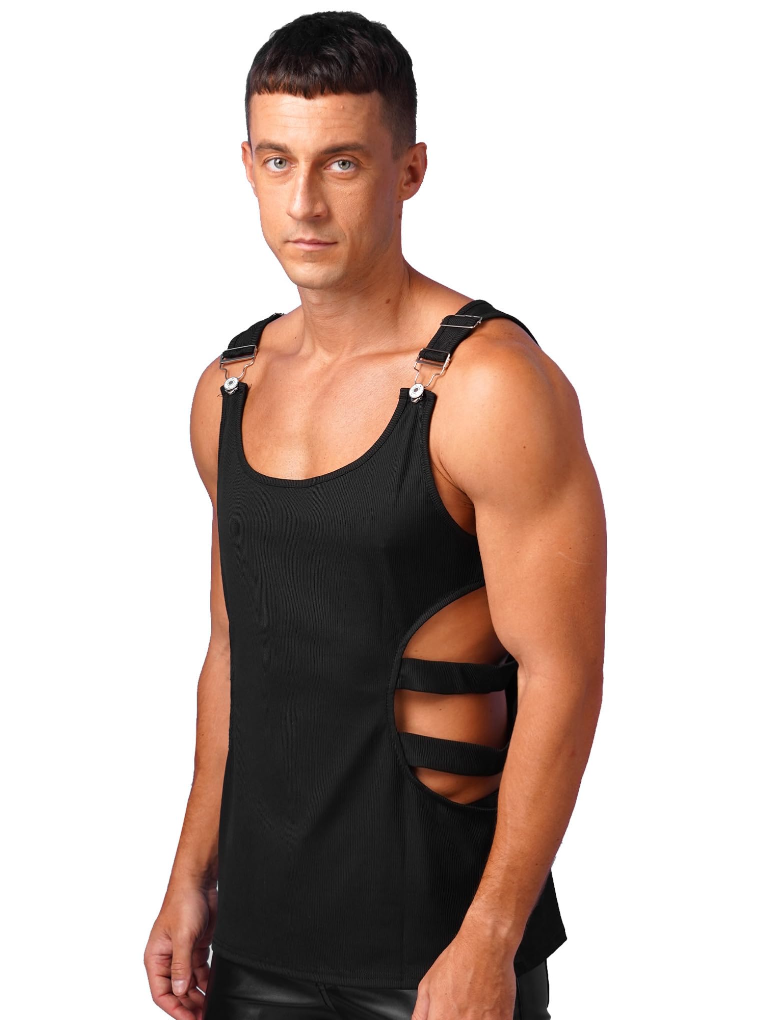 Hansber Men's Hollow Out Side Tank Top Compression Athletic Muscle T-Shirt Rave Vest Clubwear Type A Medium
