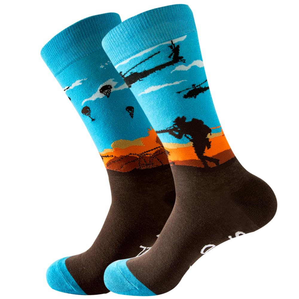 HSELL Mens Fun Patterned Dress Socks Funny Novelty Crazy Design Cotton Socks Gift for Men (4 Pairs - Car)