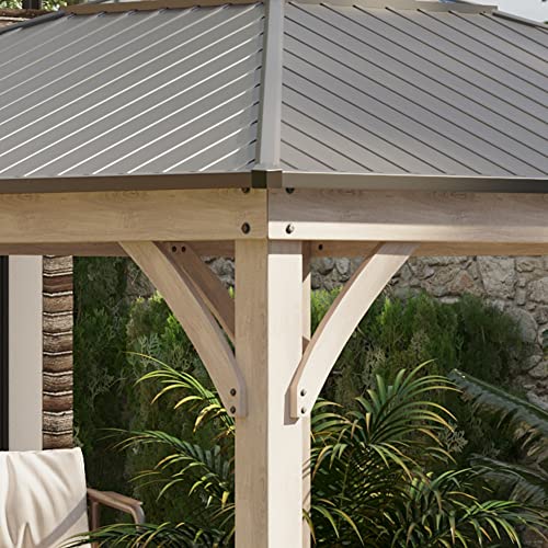 Outsunny 11' x 11' Hardtop Gazebo with Metal & Acrylic Combined Roof, Wood Frame, Permanent Pavilion Grill Gazebo with Bar Counters, Ceiling Hook, for Patio, Garden, Backyard, Deck, Lawn